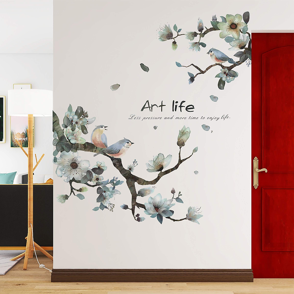 LLYDD Leaf and Bird Wall Sticker Tree Leaves Plant Natual Wall Stickers Decal Art Decor Room Decoration Peel and Stick Self - Adhesive for Garden Living Room Bedroom Kitchen Playroom Nursery Room