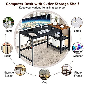 Tangkula 59 Inch Home Office Computer Desk with 2 Tier Storage Shelves, Industrial Study Writing Desk with Headphone Hook, Large Simple Laptop PC Desk with Splice Board & Steel Frame, Gaming Desk