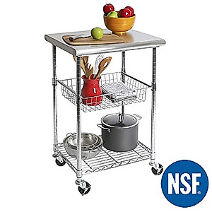 Seville Classics NSF Commercial Stainless Steel Top Work Table Island Utility Cart Prep Station, 78 for Restaurant, Kitchen, Warehouse, Garage, Hotel, Home, 55 Steel, 24" W x 20" D x 36" H