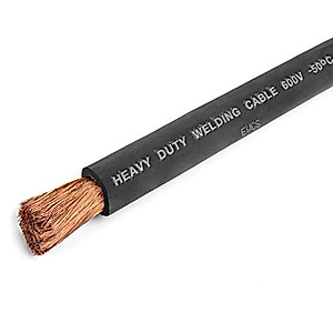 EWCS 1/0 Gauge Premium Extra Flexible Welding Cable 600 Volt - Black - 10 Feet- Made in the USA