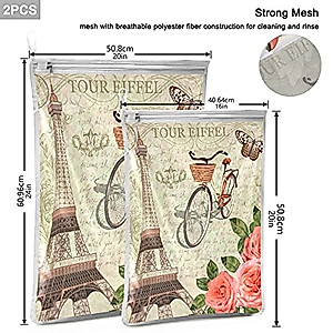 Paris Vintage Eiffel Tower Laundry Mesh Bag Delicates Lingerie Laundry Wash Bag Heavy Duty with Zipper Laundry Sock Bag for Packing Travelling Washing