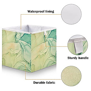 Green Marble Ink Modern Fluid Art Storage Bins Cubes Storage Baskets Fabric Foldable Collapsible Decorative Storage Bag with Handles for Shelf Closet Bedroom Home Gift 11" x 11" x 11"