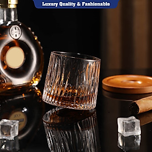 Crystal Whiskey glasses set of 2,Rotatable -10 Oz old fashioned whiskey glasses,bar whiskey glasses,style glassware for bourbon,perfect Idea for scotch lovers,glasses for scotch, rum, Glacier