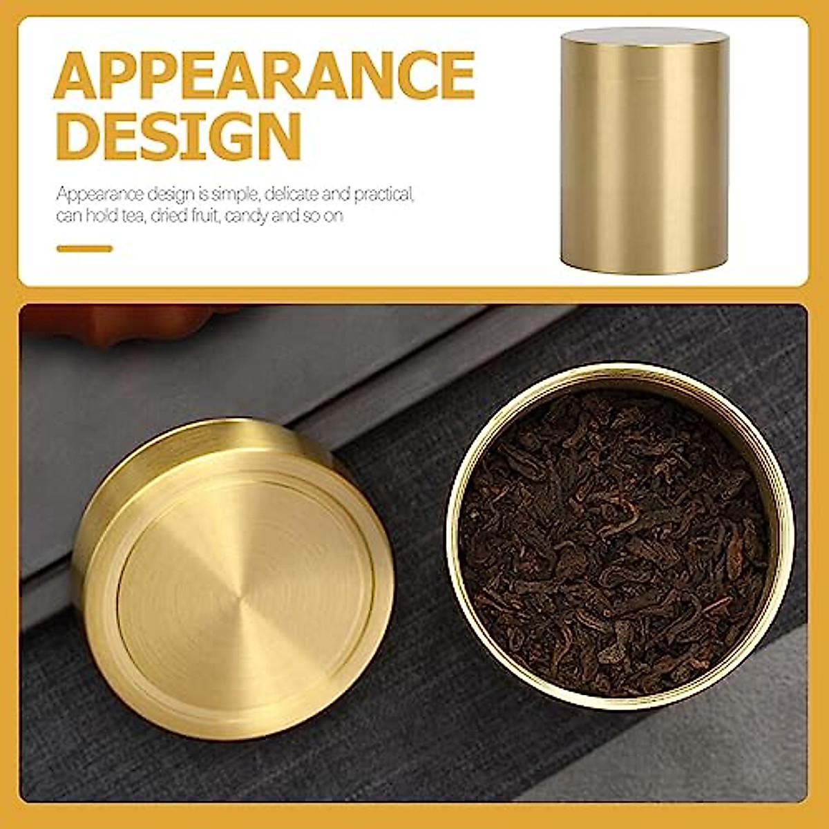 Airtight Containers Tea Canister Sealing Tea Jar Polished Tea Leaf Storage Jar Vintage Tea Canister Coffee Bean Can Copper Canister Food Container (11X6.5cm) Containers for Food
