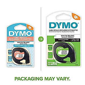 DYMO LetraTag Labeling Tape, Label Makers, Black Print on White Paper, 1/2" W x 13' L, 1 Cassette