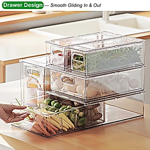 2 Pack Refrigerator Organizer Bins with Pull-out Drawer, Stackable Fridge Drawer Organizer Set with Handle, BPA-free Drawable Clear Storage Cases for Freezer, Cabinet, Kitchen, Pantry Organization