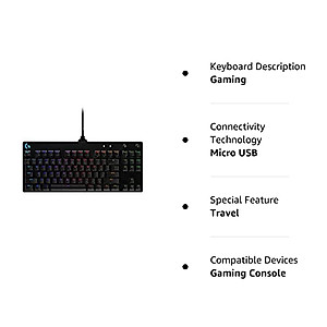 Logitech G PRO Mechanical Gaming Keyboard, Ultra Portable Tenkeyless Design, Detachable Micro USB Cable, 16.8 Million Color LIGHTSYNC RGB backlit keys (Renewed)