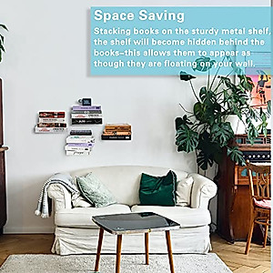 Homakover Invisible Floating Bookshelves, Heavy-Duty Book Organizers, Wall Mounted Bookshelf, Iron Storage Shelves for Bedroom, Living Room, Office (Small) (4 Pieces, White)