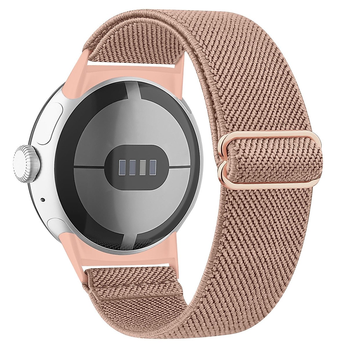 Oumida Stretchy Nylon Solo Loop Band Compatible with Google Pixel Watch Band for Women Men, Adjustable Soft Elastic Braided Straps Sport Replacement Wristbands for Google Pixel Watch Bands (Milk Tea)