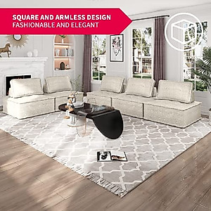 MUZZ L Shaped Modular Sectional Sofa, Convertible 5 Seater Sofa with Soft Oversized Seat, Free Combination Armless Sectional Sofa Couch for Living Room, Bedroom (Beige, 5PCS)