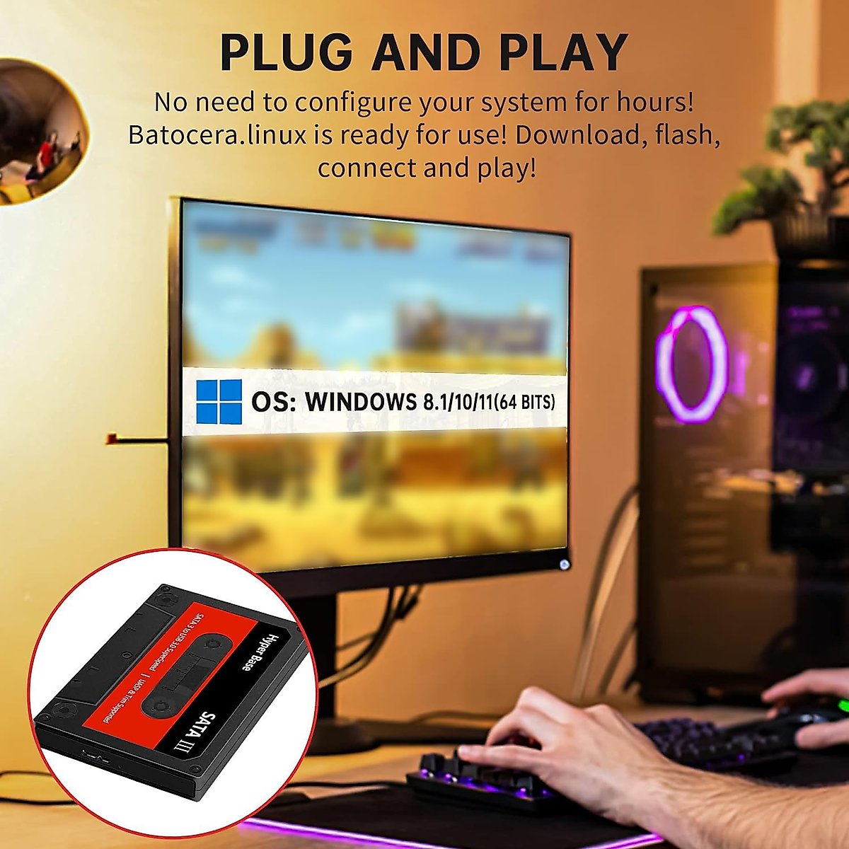 Retro Game Console Made by 500G External Hard Drive, Emulator Console Built-in 48,045 Games, Batocera Game System 62 Emulators Compatible with PSP/ATARI/3DO/MAME, Plug and Play in Windows