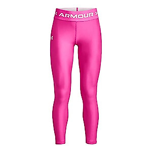 Under Armour Girls' HeatGear Full Length Legging, (652) Rebel Pink / / White, Youth Small