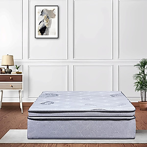 Greaton 13" Plush Foam Encased Mattress with Pillow Top, Soft and Comfortable Bed Mattresses for Complete Body Support and Maintain Correct Posture, Fully Assembled Bedding, Grey, Full XL