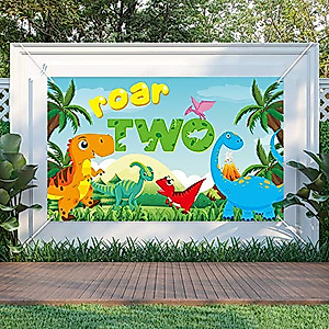 WATINC Roar Two Birthday Backdrop Banner Dinosaur Theme 2 Year Old Wild Forest XtraLarge Background Photo Booth Photography Baby Shower Party Decorations Supplies for Home Studio 71x43 Inch