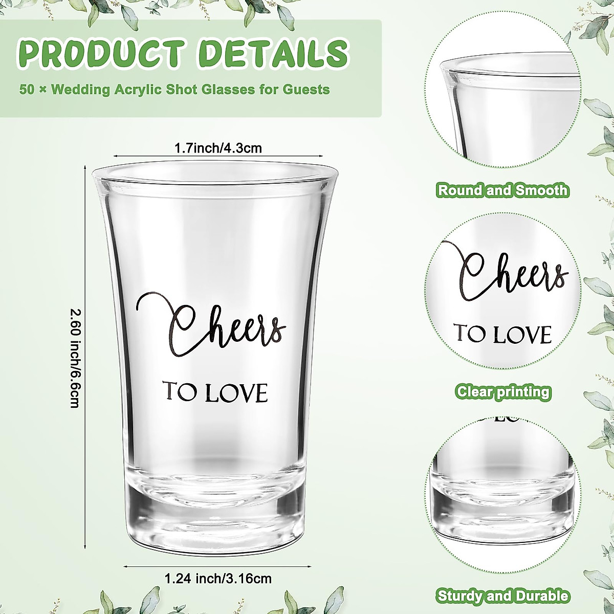 Uiifan 50 Sets Wedding Favors for Guests Wedding Short Glasses Cheers to Love Acrylic Clear Shot Glasses Plastic Glasses Wedding Thank You Cards with Organza Bags