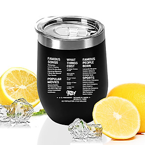 50th Birthday Gifts for Women and Men - 1974 50th Birthday Decorations - 12 Oz Insulated Stainless Steel Wine Tumbler with Lid for Her Wife Mom Grandma Aunt Friend, Black