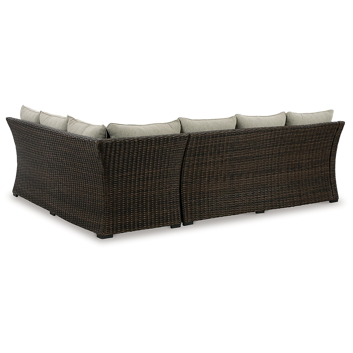 Signature Design by Ashley Brook Ranch Casual Weather Resistant Right Hand Facing Outdoor Sofa Sectional/Bench with Cushion and 6 Throw Pillows, Set of 3, Beige & Dark Brown