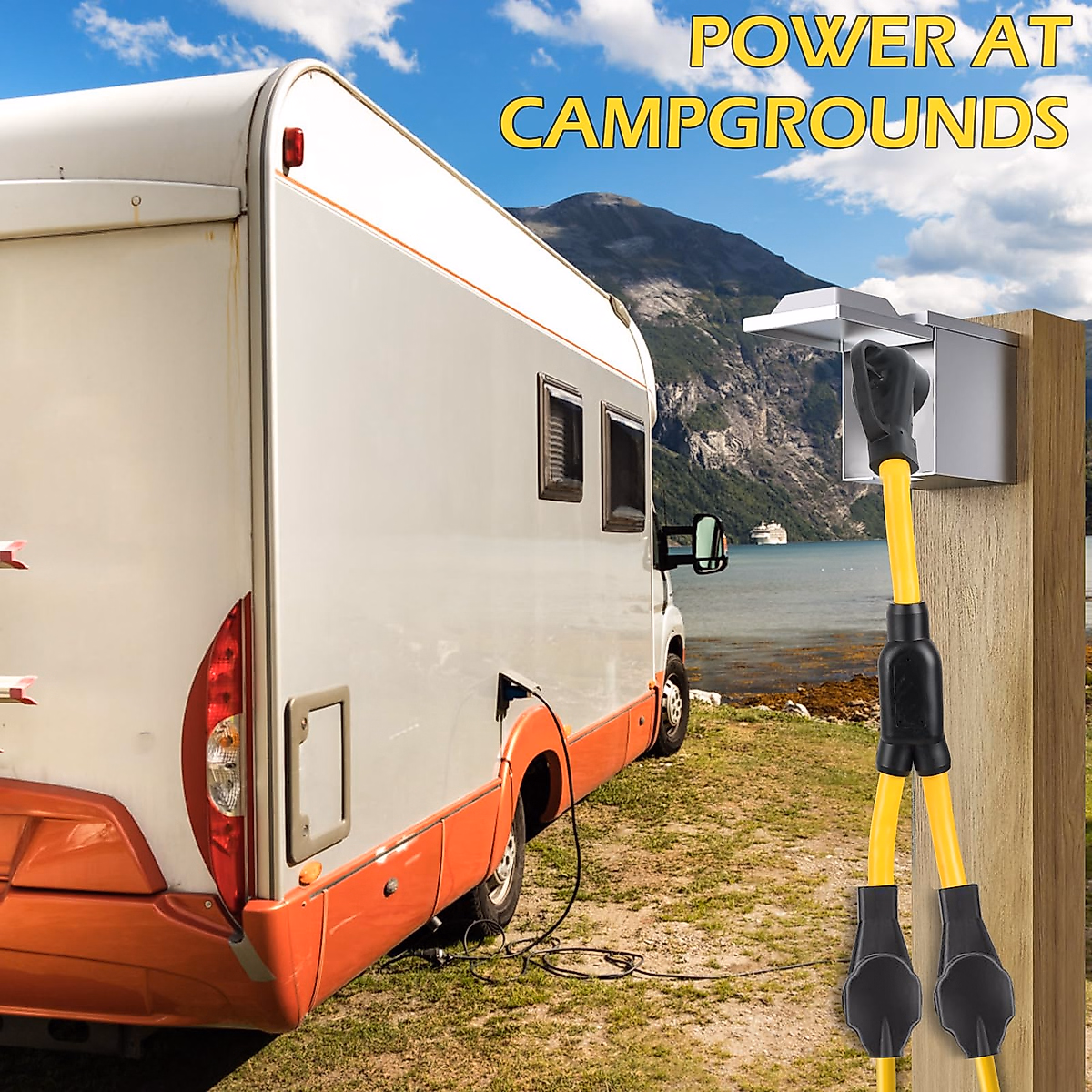 50 Amp Y Splitter Adapter, NEMA 14-50P to 2 Outlet 14-50R Y Splitter for RV and EV, 3 Feet 120V/240V 4 Prong 6AWG/3C + 8AWG/1C for Male Plug Female Receptacle Outdoor Power Cord