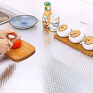 Kitchen Backsplash Stickers, 196.85x15.75 Inch Kitchen Wallpaper Stickers Self Adhesive Kitchen Aluminum Foil Stickers Oil Proof Waterproof (Silver Orange Peel Texture)