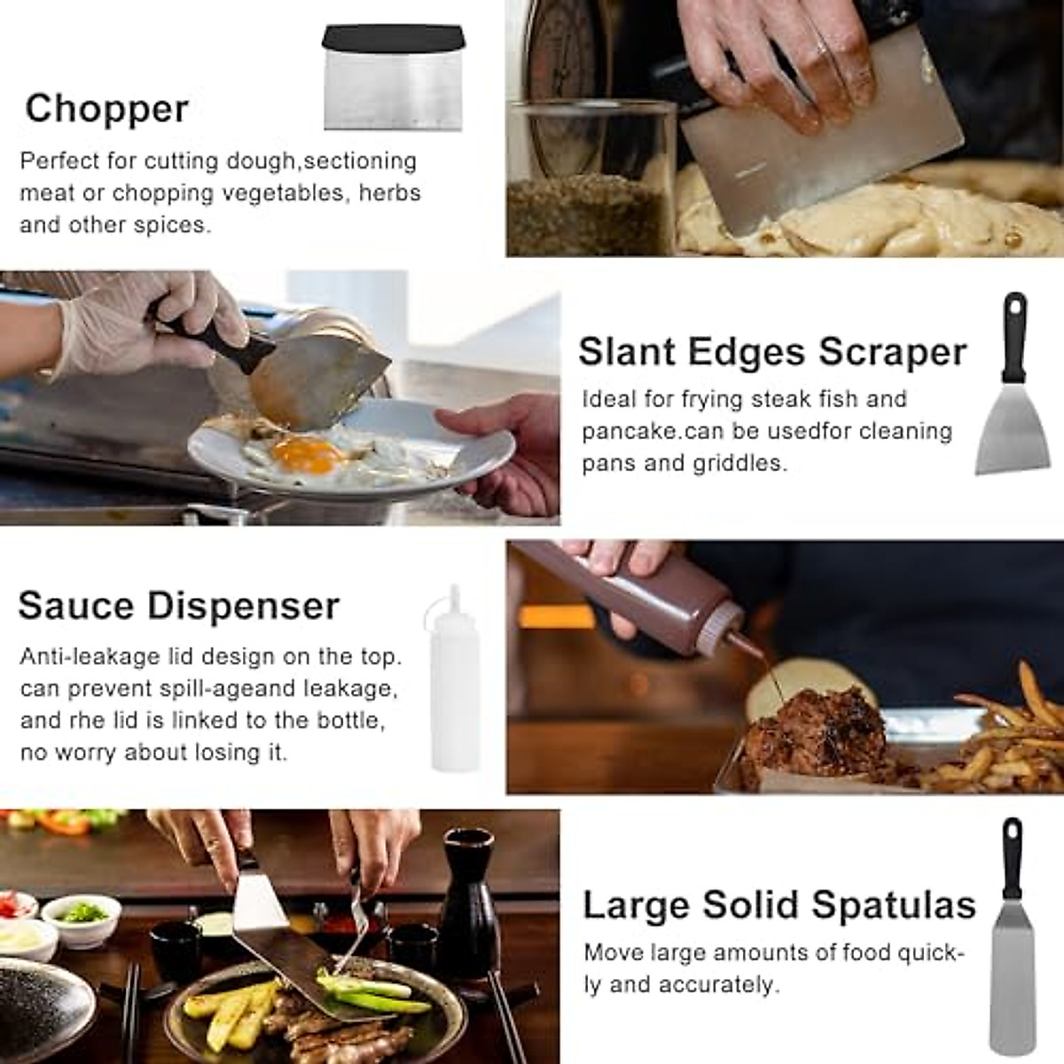 CEWOR 19pcs Flat Top Grill Accessories, Griddle Accessories Kit for Blackstone and Camp Chef, Professional Grilling Accessories, Grill Spatula Set with Enlarged Spatulas, Basting Cover for BBQ