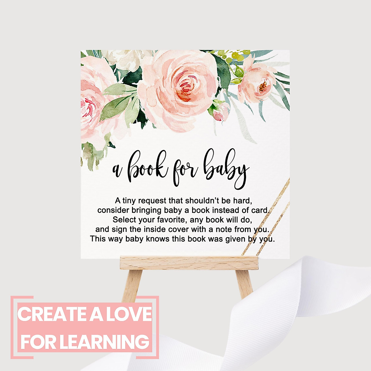 Graceful Floral Books for Baby Shower Cards - 25 Pack - Invitation Inserts for Girls - Bring a Book Instead of Cards Poem - Cute Storybook Theme Ideas