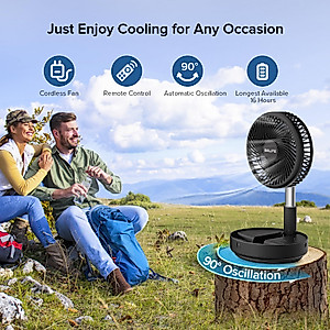 Belife X8 Portable Fan, Cordless 7200mAh Battery Operated Oscillating Fan, USB Rechargeable Desk Floor Fan with Remote, Foldable Telescopic Fan for Home Bedroom Sleeping Office Camping Travel (Black)