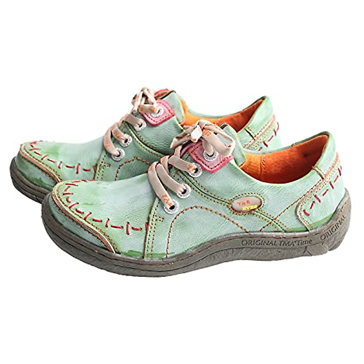 TMA EYES Women's Leather Hand Stitching Walking Travel Shoes Casual Lightweight Comfort Fashion Sneaker(Green,10.5)