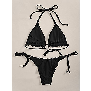 SOLY HUX Women's 2 Piece Swimsuits Bikini Set Sexy Swimwear Halter Triangle Bathing Suit Black
