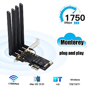 Hackintosh WiFi Dual Band macOS WiFi Card BCM94360CD 802.11a/g/n/ac 1750Mbps BT4.0 PCIe Network Adapter Natively Support AirDrop Handoff (Plug and Play for macOS)