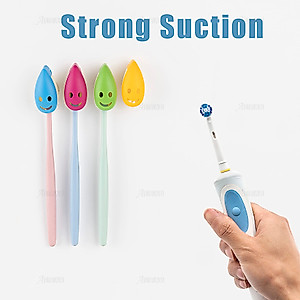 AUEAR, 8 Pack Happy Face Toothbrush Head Cover Cap with Suction Cup Cute Portable Protective Covers Case for Home Travel Outdoor Camping 4 Colors