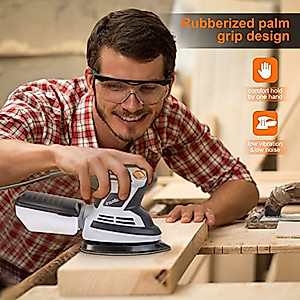 Towallmark Detail Sander 15,000 OPM Compact Electric Sander with 12 Pcs Sandpapers, Efficient Dust Collection System, Multi-Function Hand Sander for Woodworking