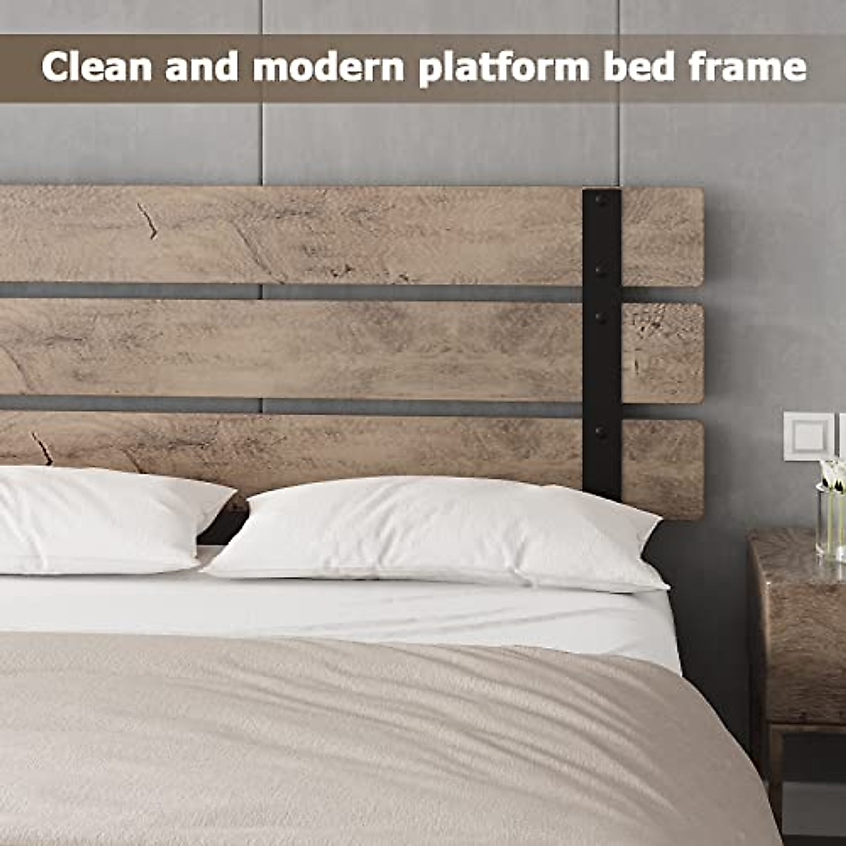 Queen Bed Frame with 4 Storage Drawers, Rustic Wooden Headboard and Footboard Platform Bed Frame with Strong Wood Slats and 9 Metal Legs Support, No Box Spring Needed, Easy Assembly, Wood-grain Brown