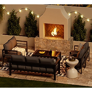 UDPATIO Oversized Aluminum Patio Furniture Set, Modern Metal Outdoor Patio Conversation Sets, Patio Sectional Sofa Set w/ 5 Inch Cushion for Patio Poolside, Deck, Grey (Include 4 Sofa Cover)