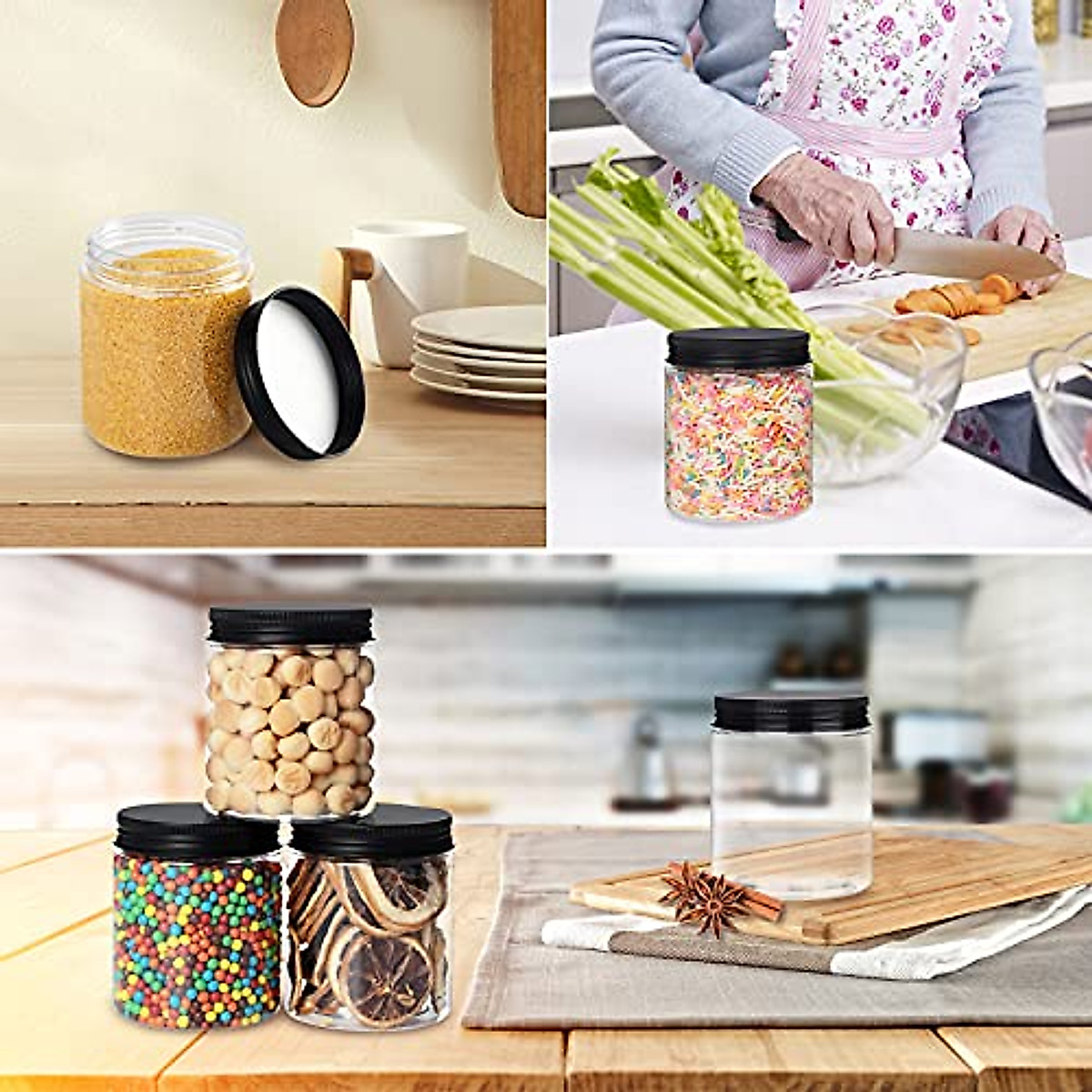 8 OZ Plastic Jars with Lids, (Crazystorey)24 Pack Clear Small Plastic Leak-proof Sealed Storage Jar Slime Containers for Kitchen Household Food Dry Goods Creams Included Extra Label and Pen