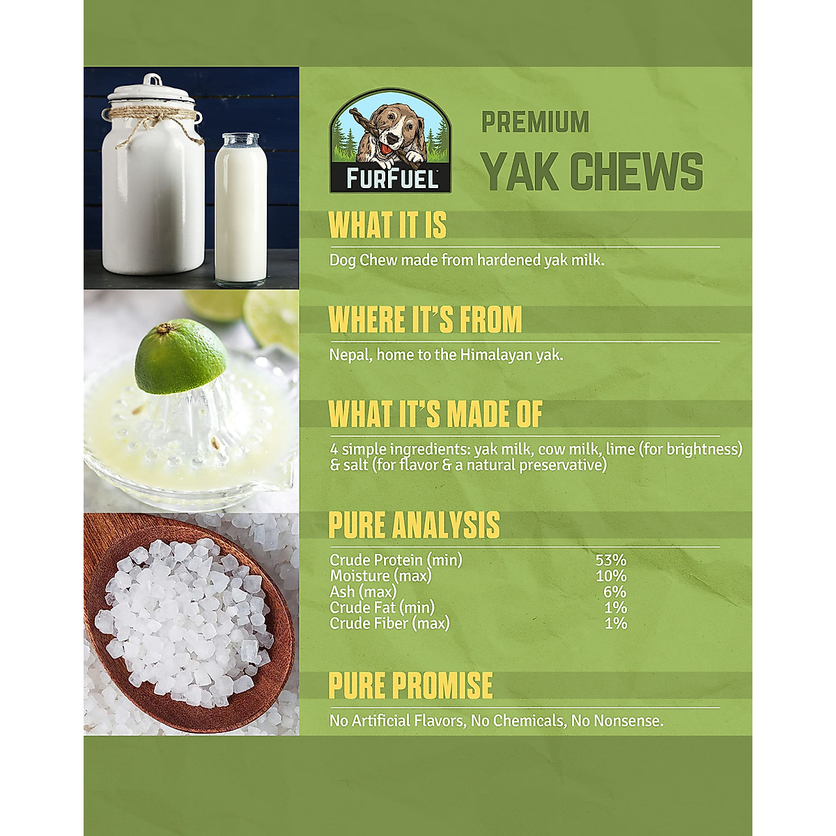 FURFUEL Yak Cheese Himalayan Dog Chews, (6 Counts Large) Long-Lasting Treats for Large & Medium Breeds Yak Chews Made with Pure Natural Ingredients, Perfect Dog Chews for Aggressive Chewers