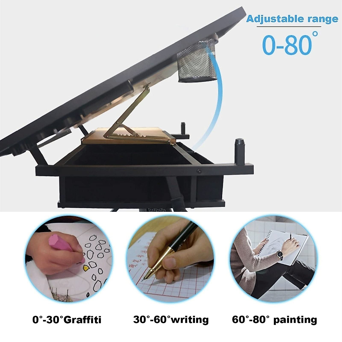 Adjustable Glass Drafting Table,Versatile Art Study Table,with Storage Drawers,Art Studio Design Sketching Painting Work Station