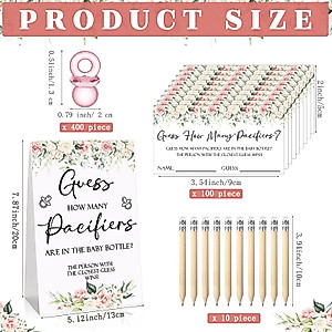 Roowest 512 Pcs Baby Shower Games Guess How Many Pacifiers Greenery Game Sign 100 Small Guessing Games 10 HB Pencils 750ml Milk Bottle 400 Acrylic Pacifiers Decoration Guest Gender Reveal(Pink,Flower)