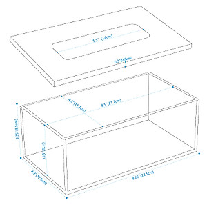 SANRUI Clear Acrylic Facial Tissue Box Cover Holder with 8mm Top Lid Rectangle Napkin Dispenser Organizer for Bathroom, Kitchen and Office Desk