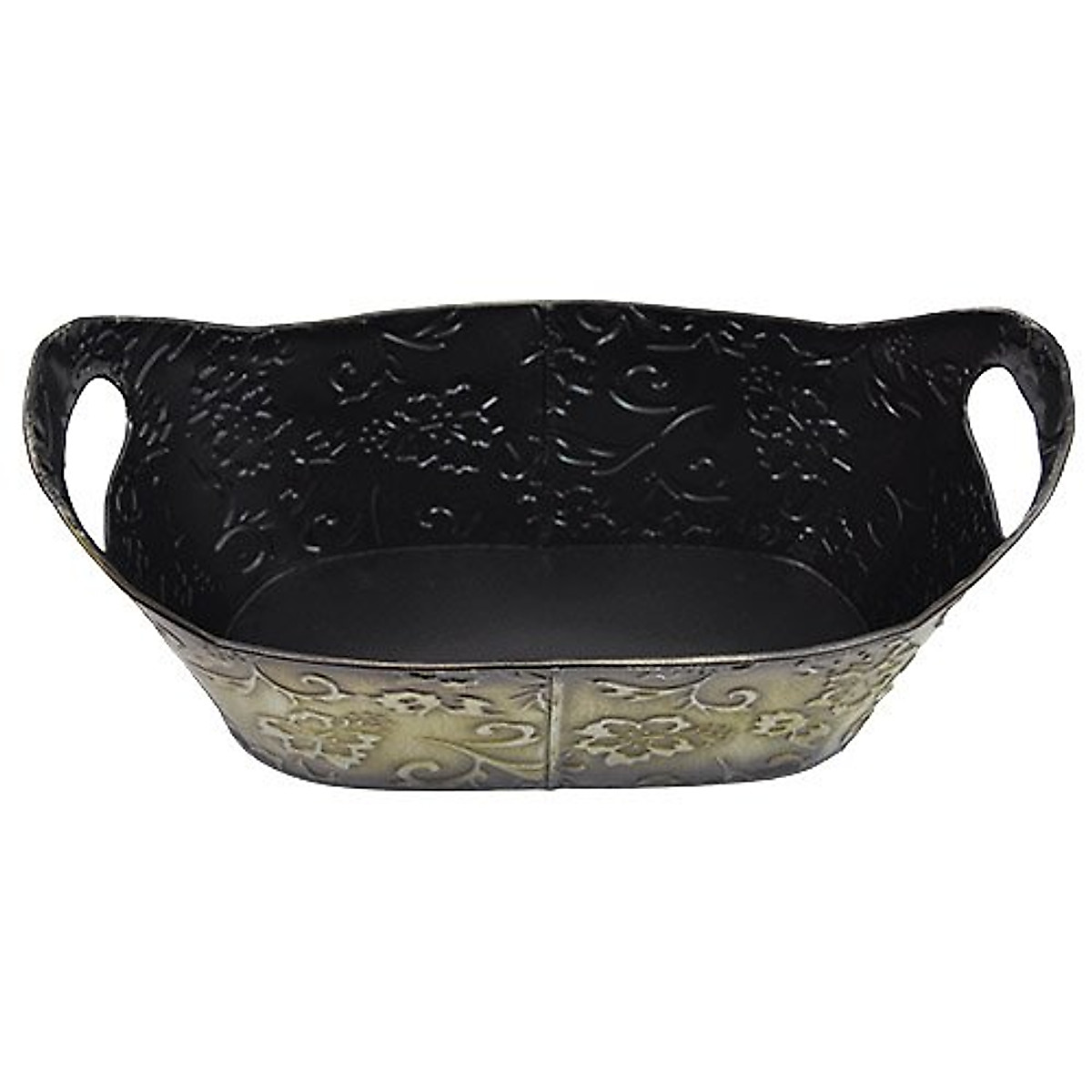 The Lucky Clover Trading Xavier Raised Floral Home Decor Metal Basket Container, Olive Green