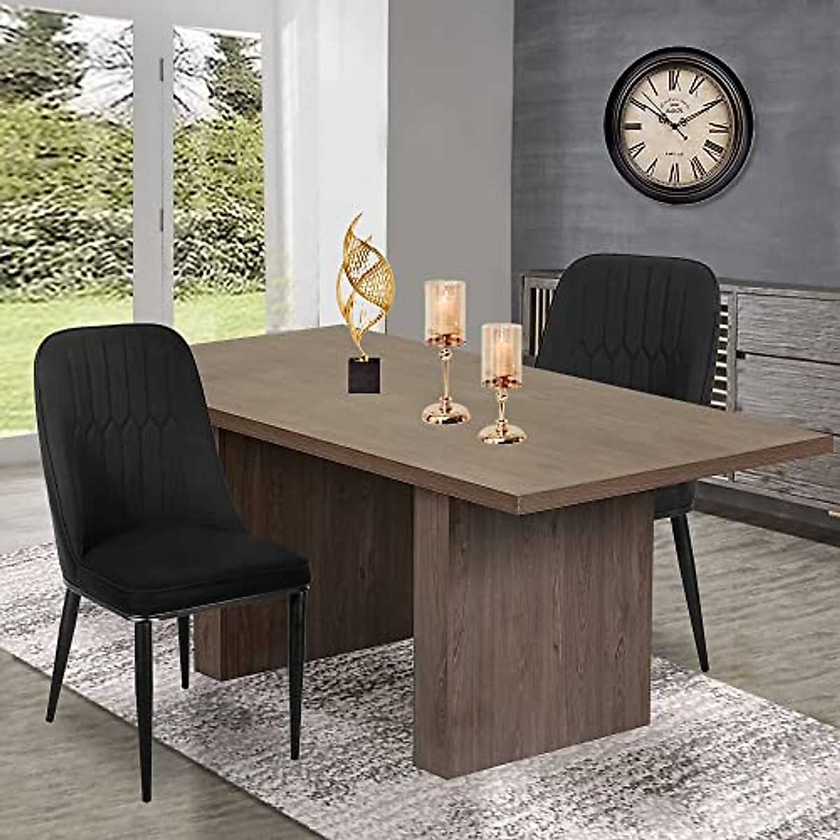 GIA 70" L Double Pedestal Dining Table for 6, Rectangular Farmhouse Wood Long Kitchen Table, Heavy Duty Large Dinner Table with Melamine Finish, 125 lbs, Vintage Earthy Walnut