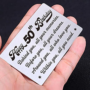 VWALK Happy 50th Birthday Engraved Stainless Steel Message Wallet Card Inserts Customized for Dad,Mom,friends,sister,brother.