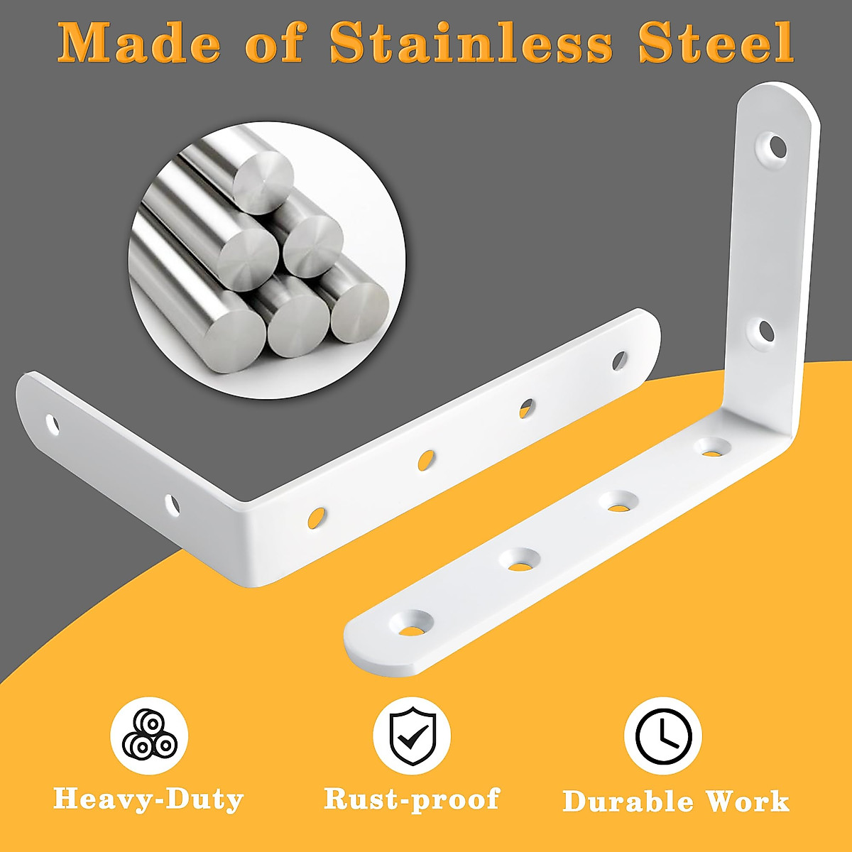 Alise Floating Shelf Brackets,White Bracket for Shelves Heavy Duty L Wall Bracket Corner Brace,Stainless Steel Joint Angle Bracket for Wooden Board Hanging Support,5x3 Inch(Pack of 4)