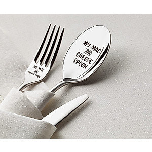 2 Pieces My Mac and Cheese Engraved Stainless Spoon and Fork, Funny Long Handle Dinner Fork Coffee Spoop with Gift Box, Mac and Cheese Lovers Foodie Gifts for Birthday Valentine Christmas