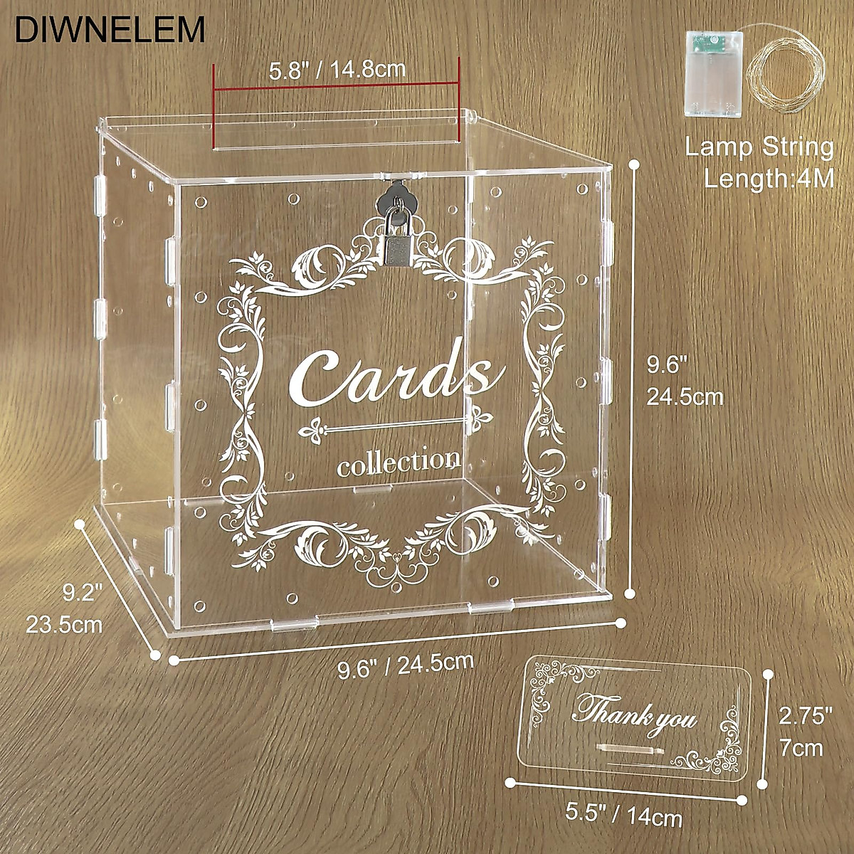 DIWNELEM Acrylic Wedding Card Box with Lock Clear Large Letter Envelope Box Acrylic Wedding Gift Card Box Money Box for Reception Baby Shower Birthday Party Graduation Decorations
