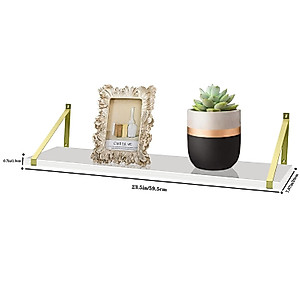 White Gold Shelves Pine Wood 23.5×7.87 Inch White Gold Floating Shelf with Elegant Lines,Floating Bookshelf Wall,Deep White and Gold Shelves,White Gold Bookshelf,White Floating Book Shelf Set of 2.