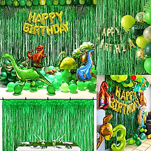 Slmeno 4 Pack Green Foil Fringe Curtain Glitter Backdrop, 12.8x8.2 Feet, Tinsel Curtain Backdrop for Party Decorations, Green Streamer Backdrop Curtain, Christma Hawaiian Birthday Football Backdrop