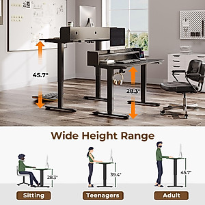 Rolanstar Standing Desk with LED Lights & Charging Station, 55" Height Adjustable Desk with Monitor Stand, Electric Gaming Desk with 2 Hooks, Sit Stand Home Office Desk, Carbon Fiber Surface Black