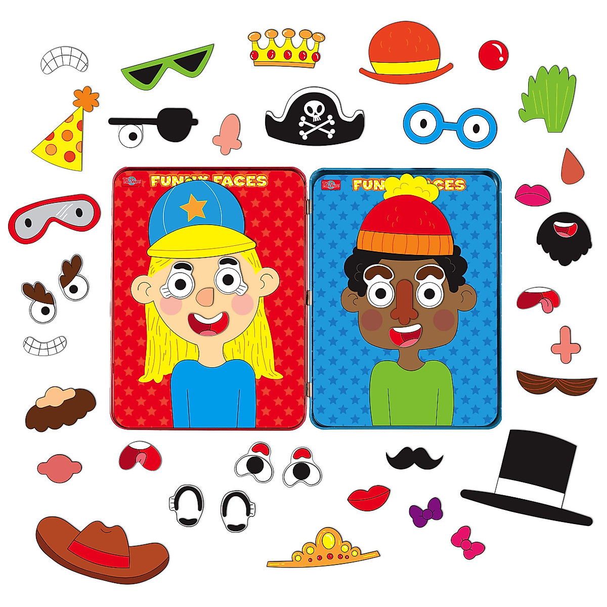Bendon TS Shure Create Funny Faces Magnetic Activity Tin with Illustrated Magnet Sheets and Playcard 50261