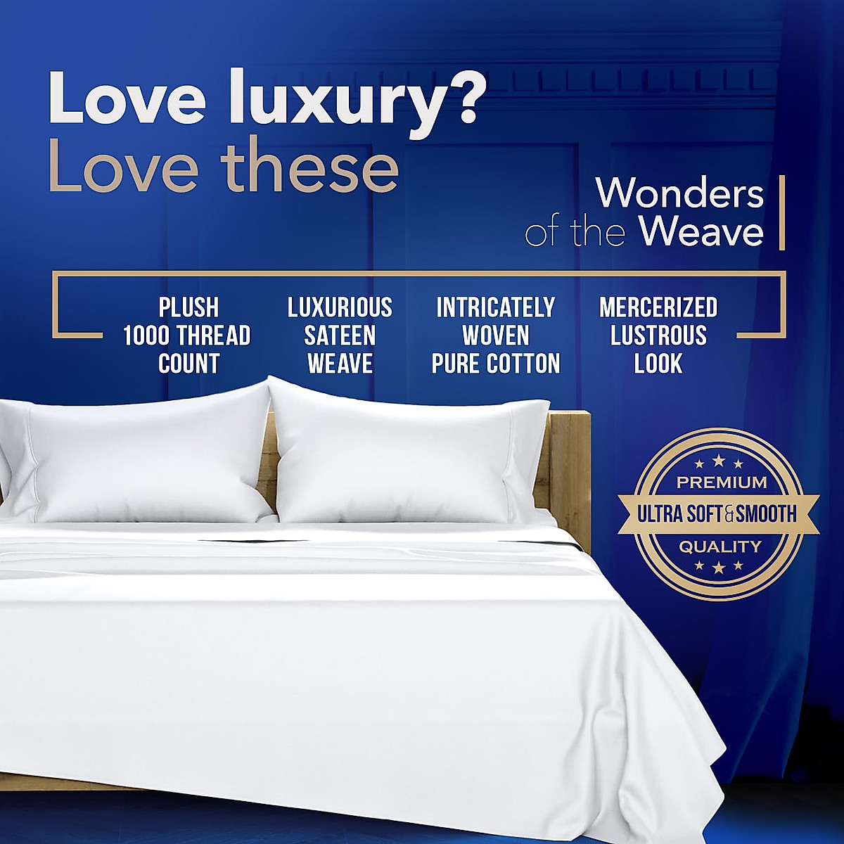 TEXAS LINEN CO. Luxury Egyptian Cotton King White Pillow Cases Set of 2-1000 Thread Count Pillowcases for Sleeping, Silky Soft, Cooling Pillow Cover, Extra Long Staple Hotel Quality Pillow Cases