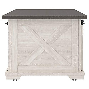 Signature Design by Ashley Dorrinson Farmhouse Coffee Table with Sliding Barn Doors, Antique White & Brown